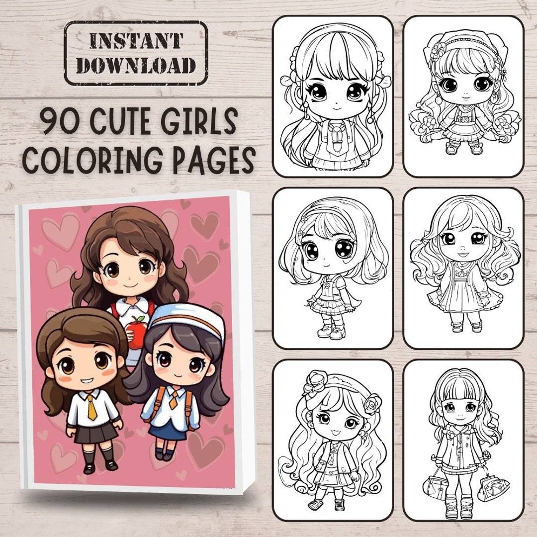 90 Pages Beautiful Cute Girls Coloring Pages for Little Girls Digital ...