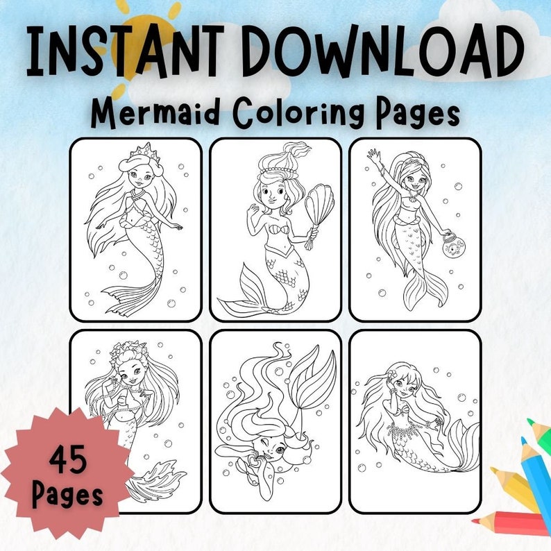 Bundle Digital Printable Coloring Pages Unicorn Princess Mermaid ...