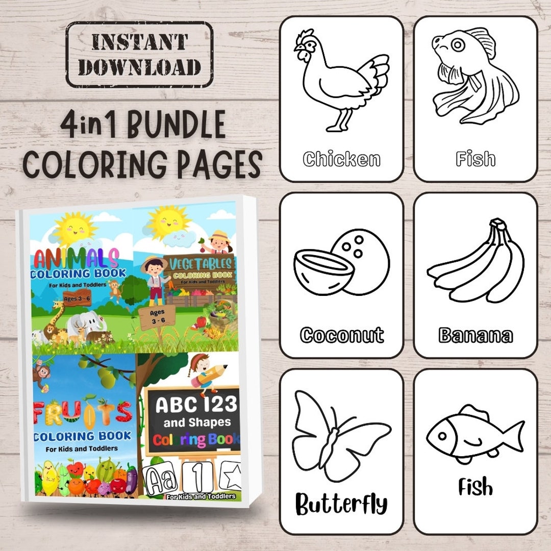4 Bundle Pages Printable Coloring Books for Kids| Alphabetical ...
