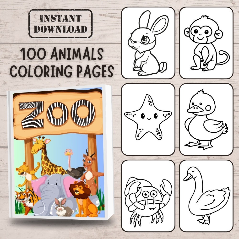 100 Animals Coloring Pages for Kids and Toddlers Animals Coloring Book ...