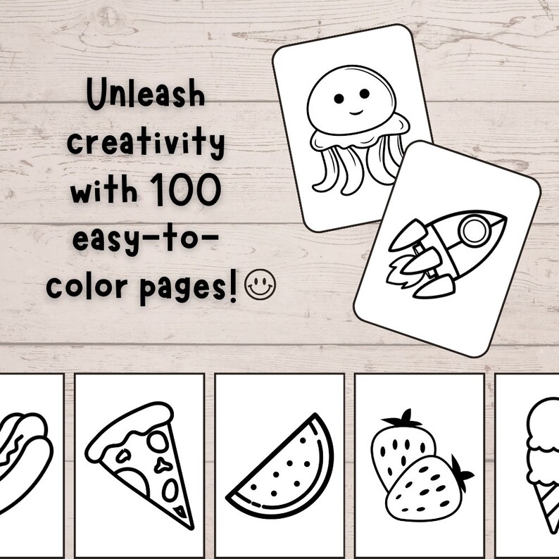 100 Digital Printable Pages Easy Coloring for Kids &toddler ...