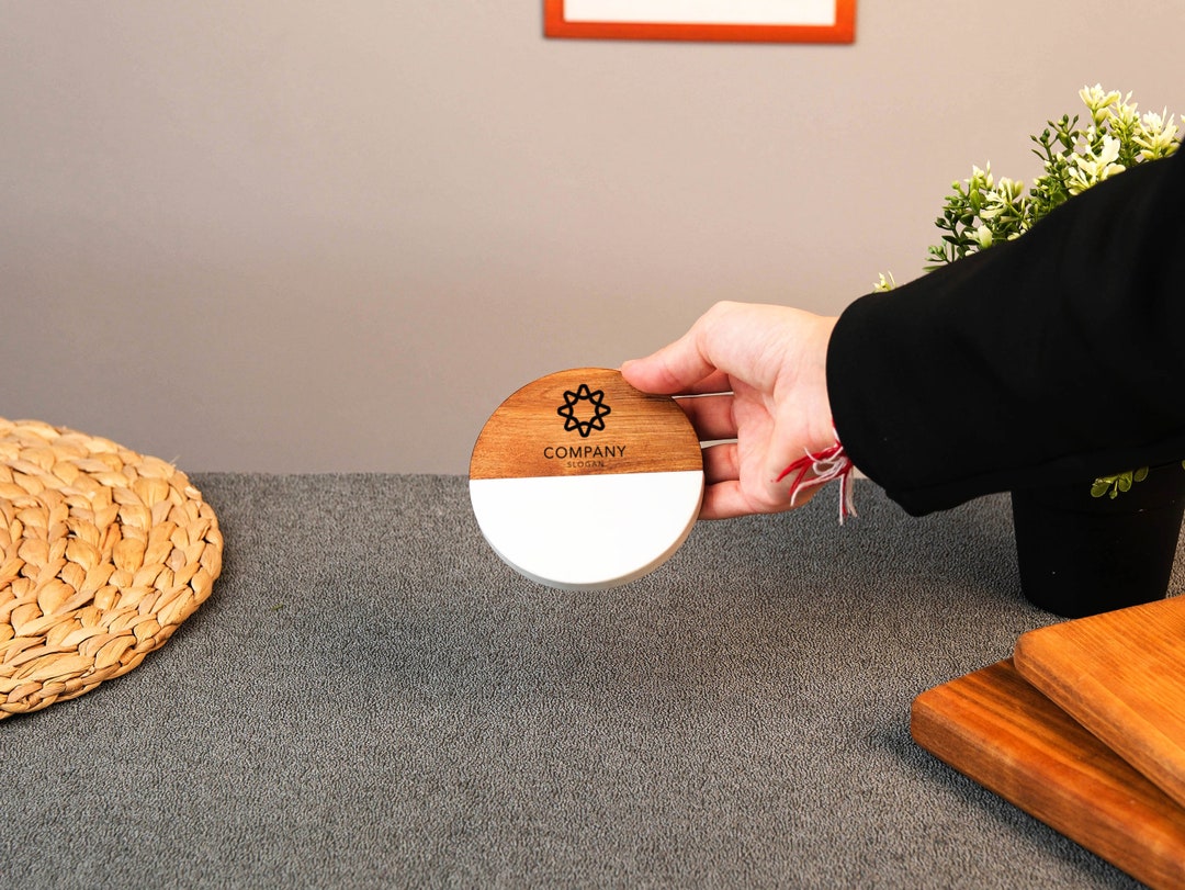 Business Logo Engraved Coaster, Marble Resin Coasters, Personalized ...