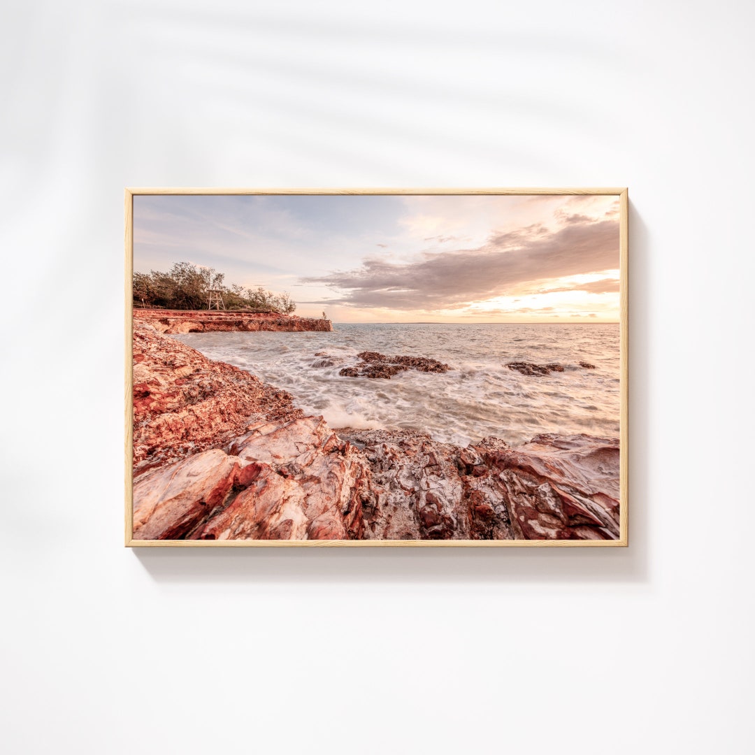 Pastel Ocean Meets Blushing Cliffs, Sunset Embrace Digital Download ...