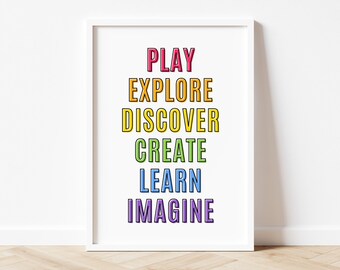 Play Create Learn Playroom Art, Kids Bedroom Decor, Playroom Poster ...