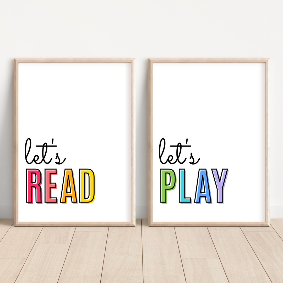Let's Play Let's Read Set of 2, Playroom Wall Decor, Classroom Posters ...
