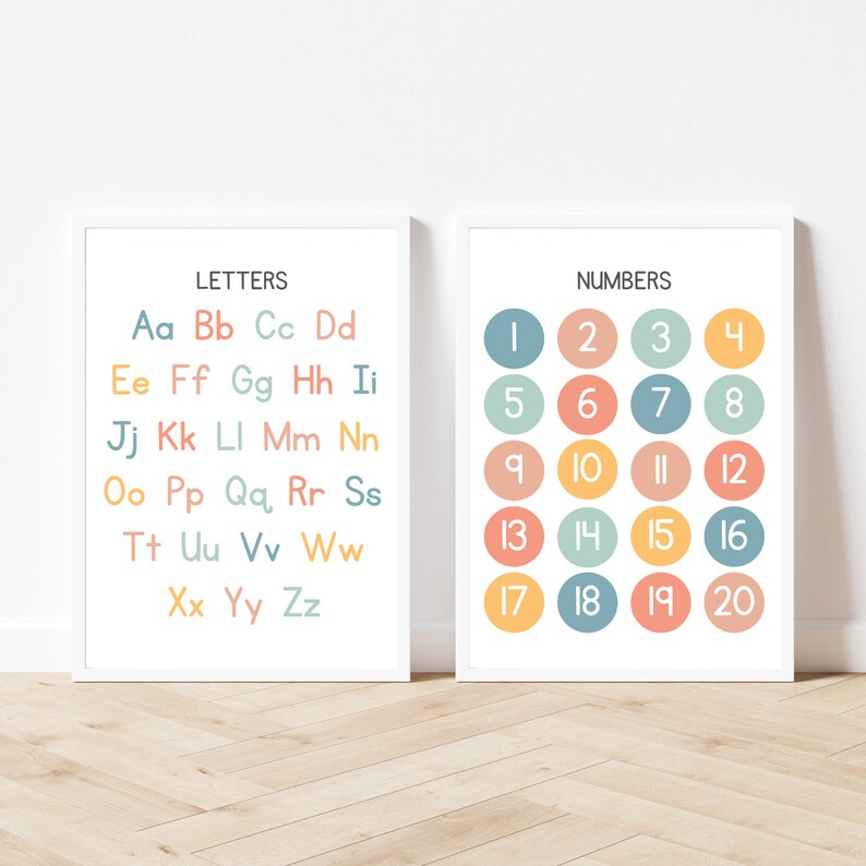 Set of 2 Educational Posters, Alphabet Poster, Letters Poster, Numbers ...