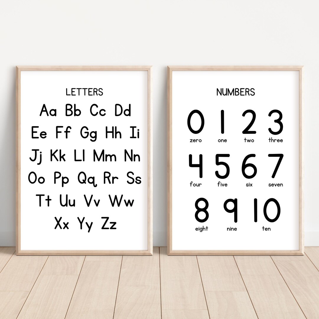 Set of 2 Educational Posters, Alphabet Poster, Letters Poster, Numbers ...