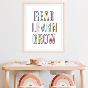 Read Learn Grow, Reading Corner Sign, Reading Nook Art, Lets Read Sign ...