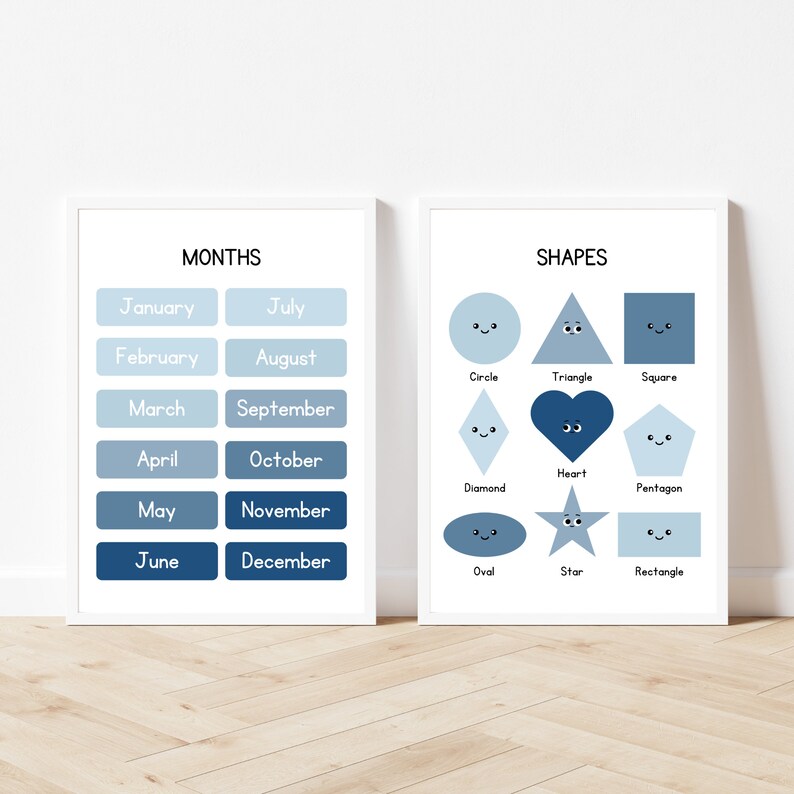 Set of 6 Educational Wall Art, Educational Posters, Blue Classroom ...
