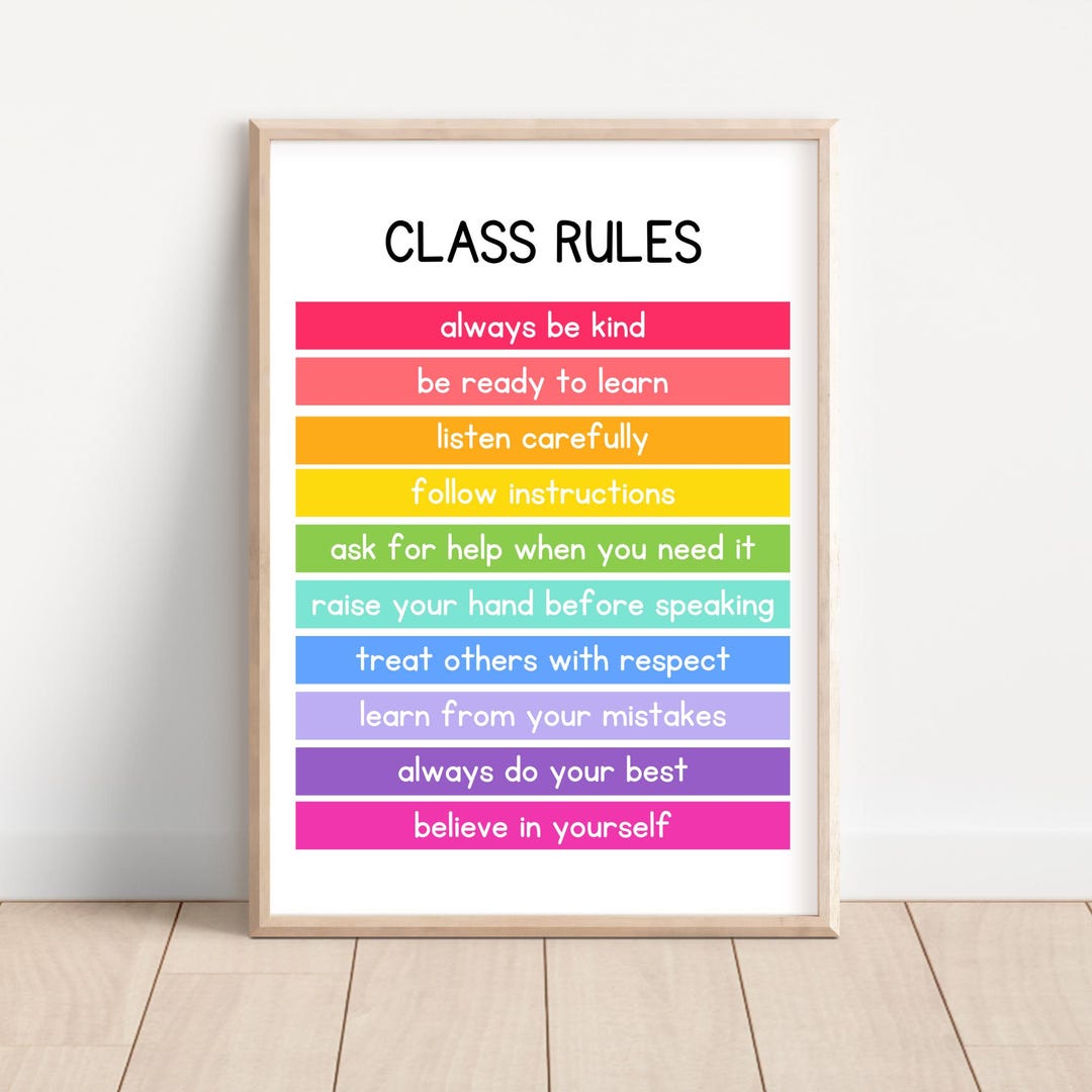 Póster de reglas del aula, imprimible de reglas del aula, arte mural ...