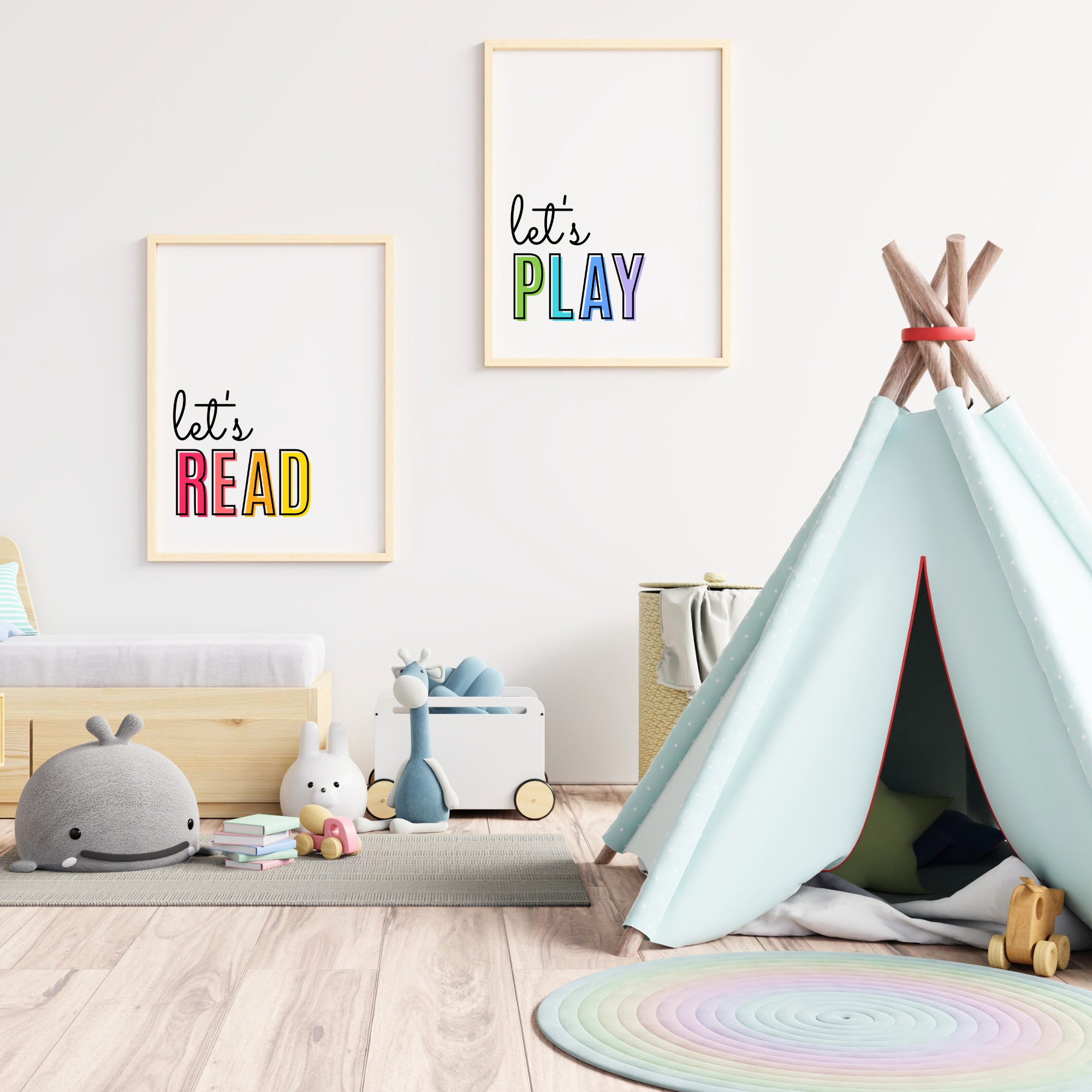 Let's Play Let's Read Set of 2, Playroom Wall Decor, Classroom Posters ...