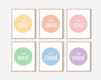 Affirmation Poster Set of 6, Pastel Affirmations Wall Art Printable ...