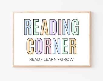 Read Learn Grow, Reading Corner Sign, Reading Nook Art, Lets Read Sign ...