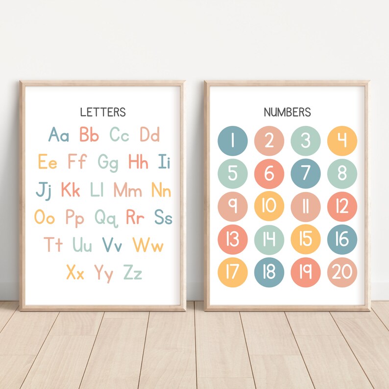 Set of 2 Educational Posters, Alphabet Poster, Letters Poster, Numbers ...