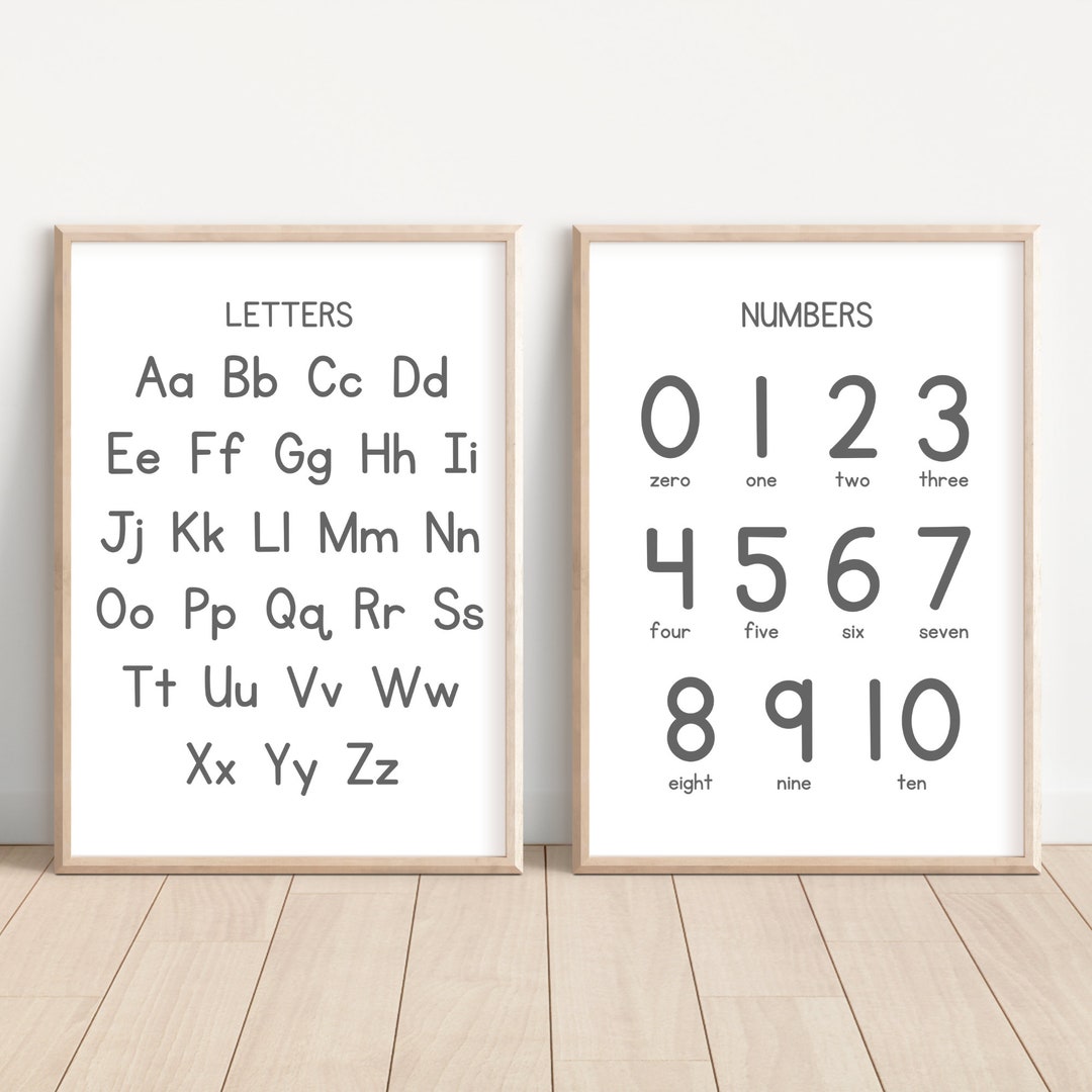 Set of 2 Educational Posters, Alphabet Poster, Letters Poster, Numbers ...