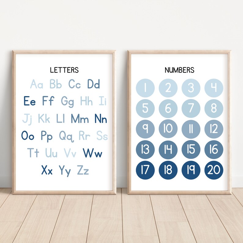 Set of 2 Educational Printables, Alphabet and Numbers Print, Numbers 1 ...