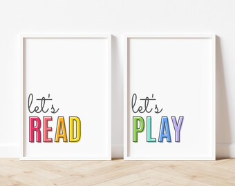 Let's Play Let's Read Set of 2, Reading Corner, Homeschool Decor ...
