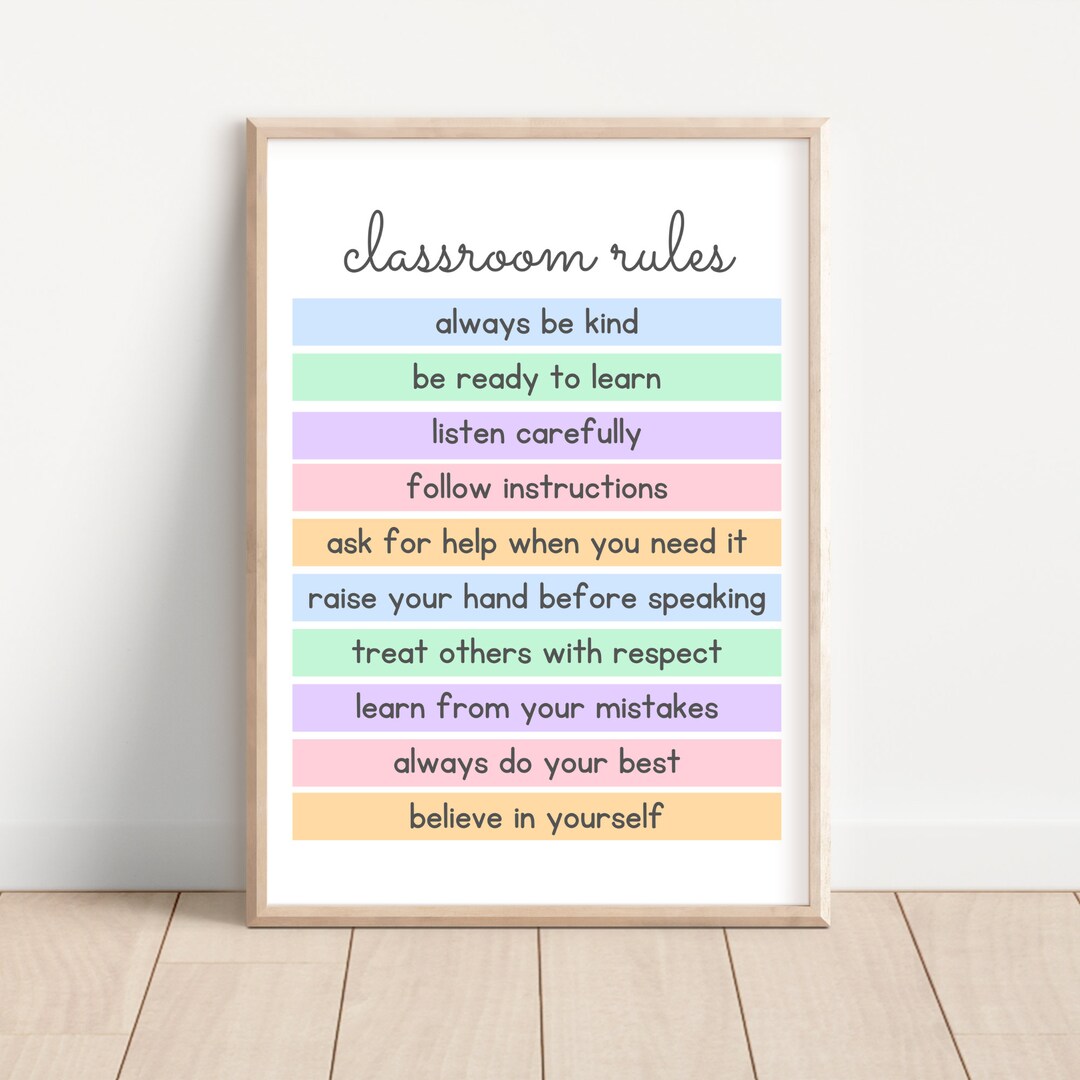 Classroom Rules Poster, Class Rules Printable, Pastel Classroom Wall ...