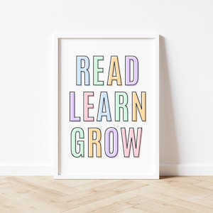 Read Learn Grow, Reading Corner Sign, Reading Nook Art, Lets Read Sign ...