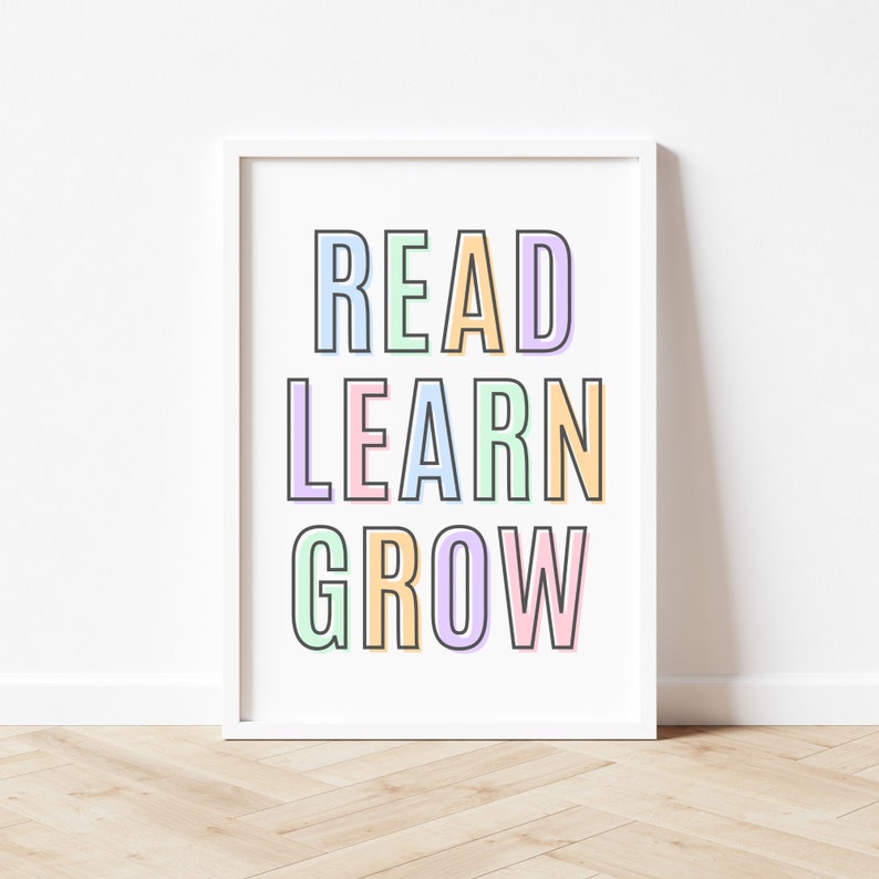 Read Learn Grow, Reading Corner Sign, Reading Nook Art, Lets Read Sign ...