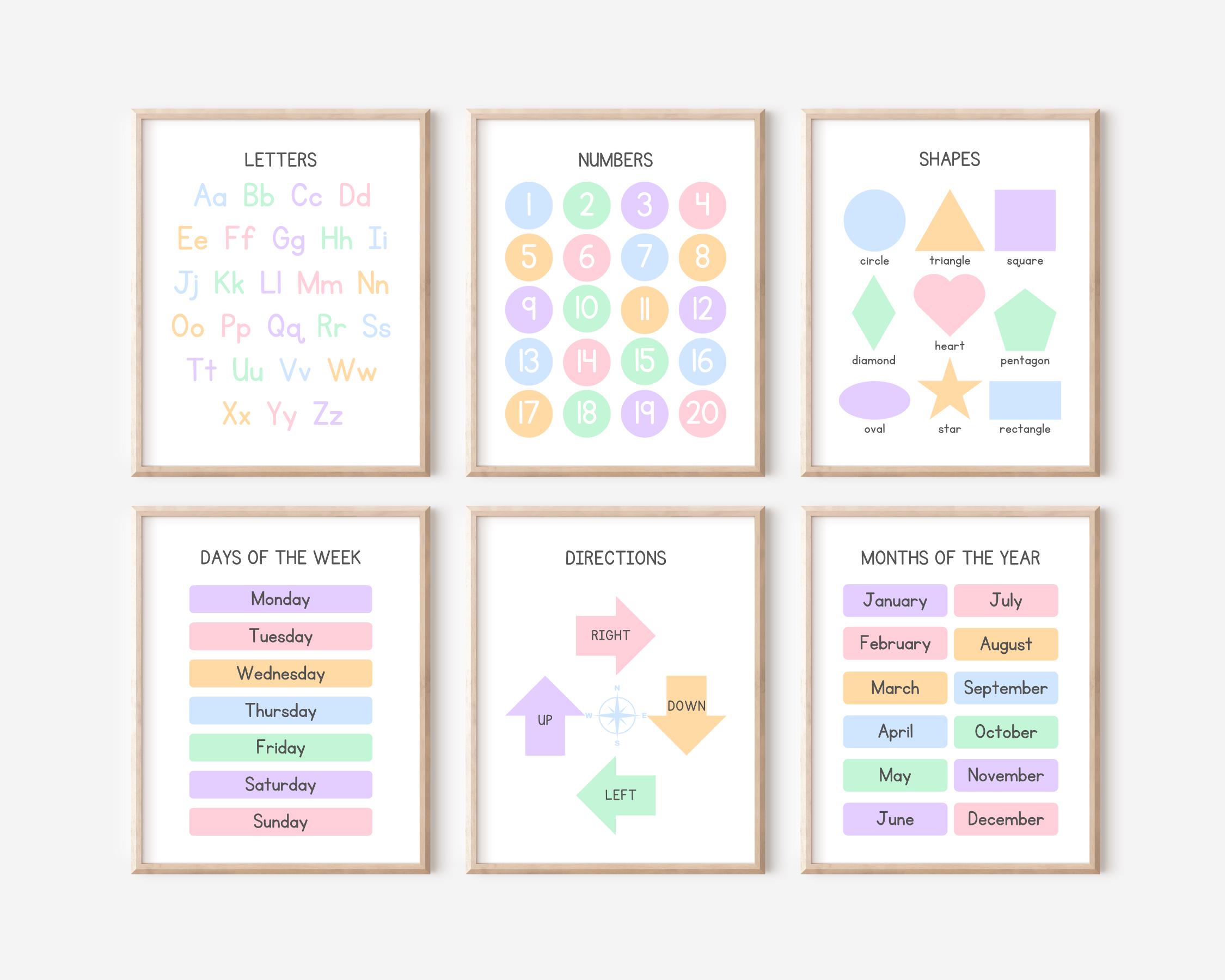 Set of 6 Educational Wall Art, Educational Posters, Classroom Posters ...