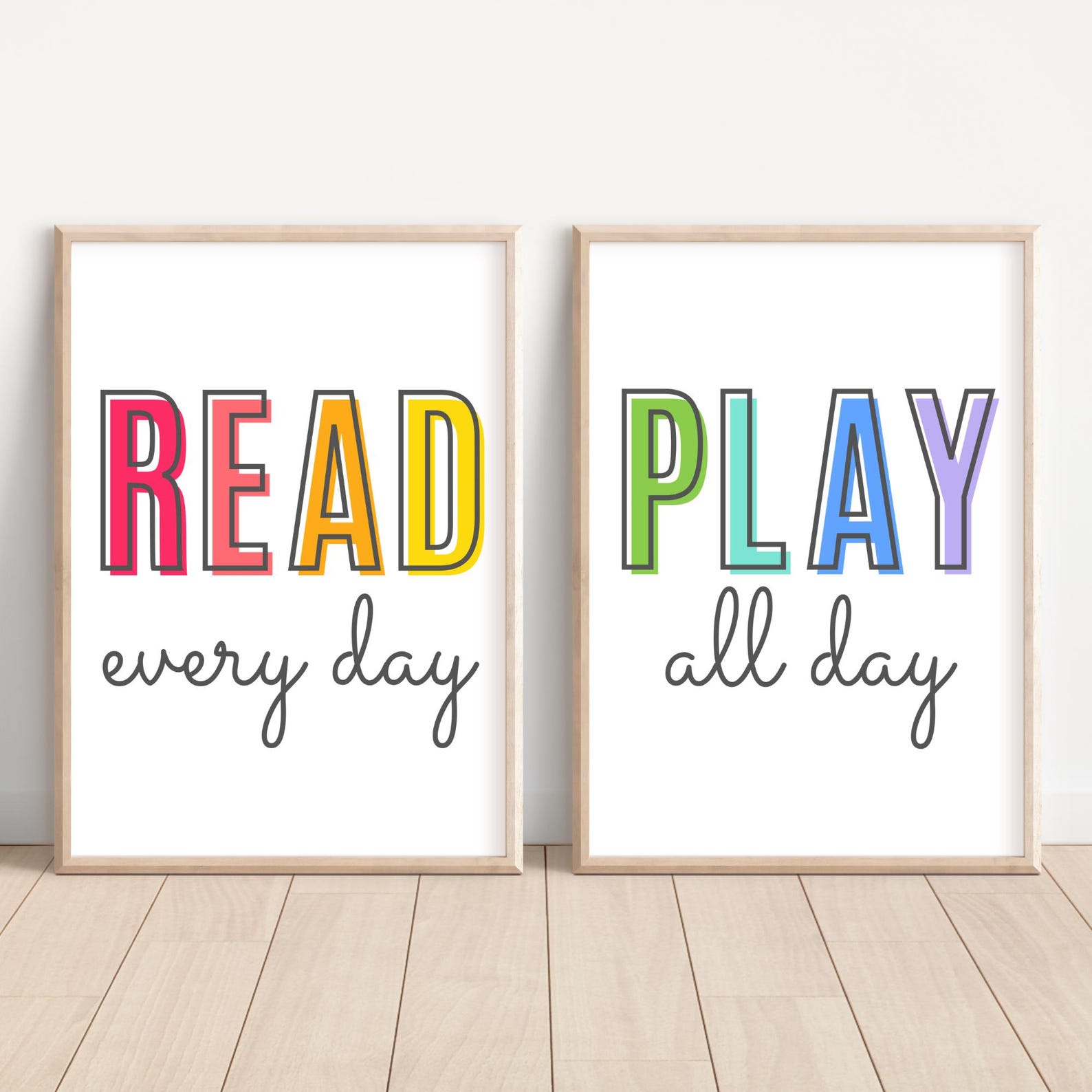 Read Every Day, Play All Day Print Set of 2, Playroom Wall Decor, Let's ...