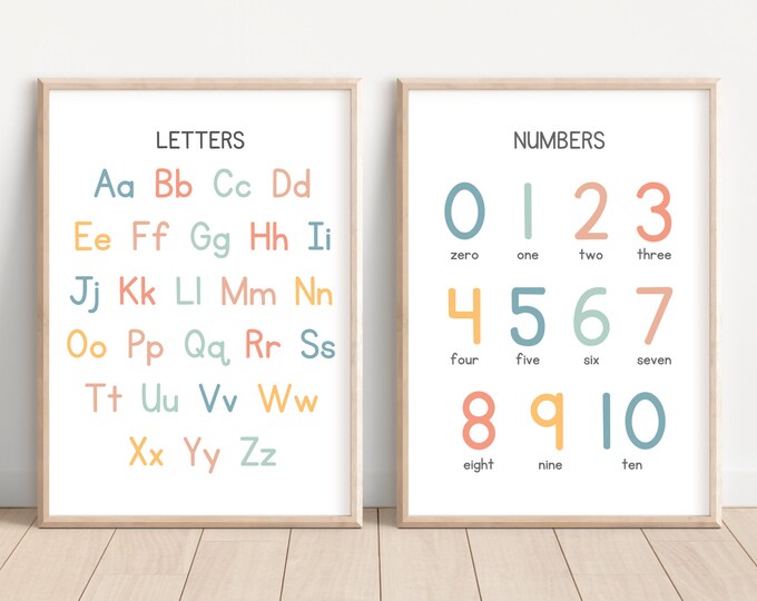 Set of 2 Educational Posters, Alphabet Poster, Letters Poster, Numbers ...