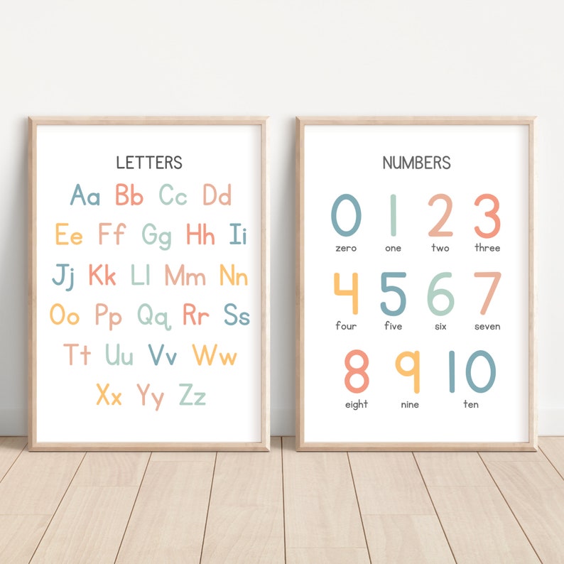 Set of 2 Educational Posters, Alphabet Poster, Letters Poster, Numbers ...