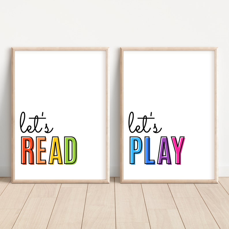 Let's Play Let's Read Set of 2, Playroom Wall Decor, Classroom Posters ...