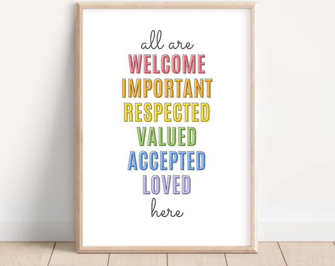 All Are Welcome Here Sign, Classroom Poster, Inclusion Poster ...