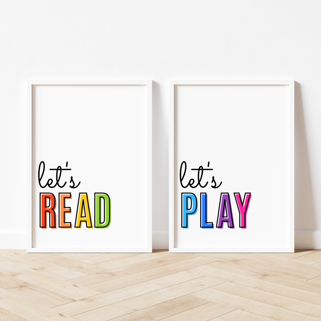 Let's Play Let's Read Set of 2, Playroom Wall Decor, Classroom Posters ...