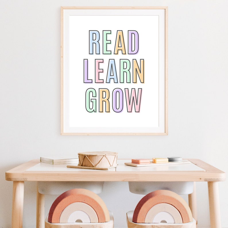Read Learn Grow, Reading Corner Sign, Reading Nook Art, Lets Read Sign ...