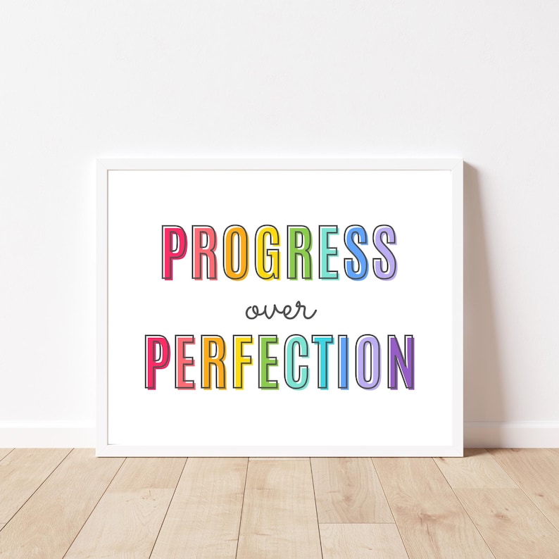 Progress Over Perfection, Classroom Poster, Inspirational Wall Art ...