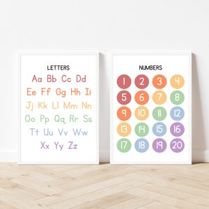 Set of 2 Educational Posters, Alphabet Poster, Letters Poster, Numbers ...