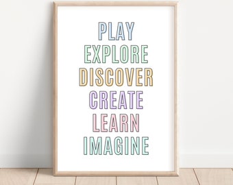 Play Create Learn Playroom Art, Kids Bedroom Decor, Playroom Poster ...