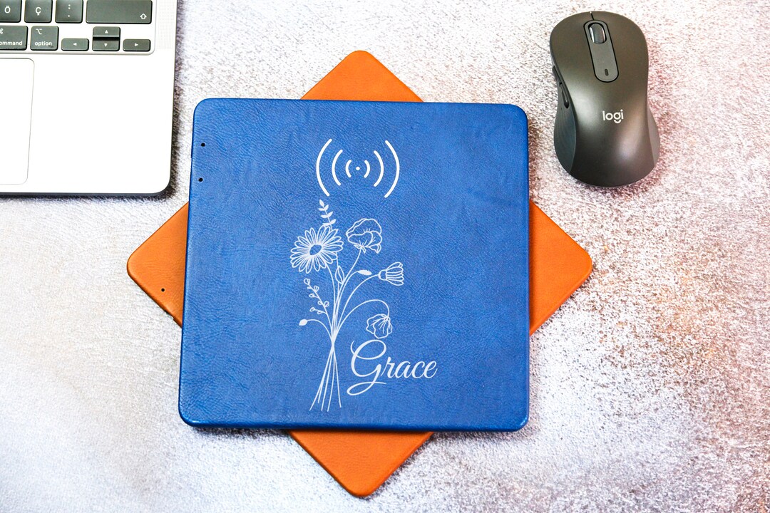Birth Flower Engraved Mousepad, Custom Birth Flower Charger, Wireless ...
