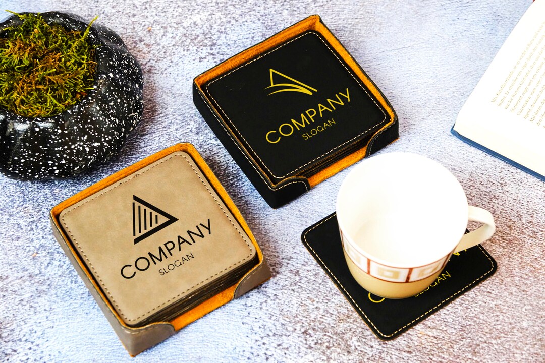 Custom Company Logo Engraved Coaster, Personalized Leather Coaster ...
