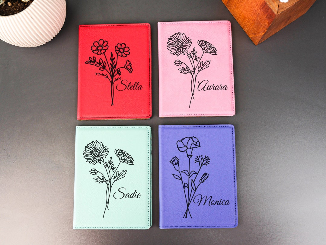 Birth Flower Passport Cover, Passport Wallet, Leather Passport Holder ...