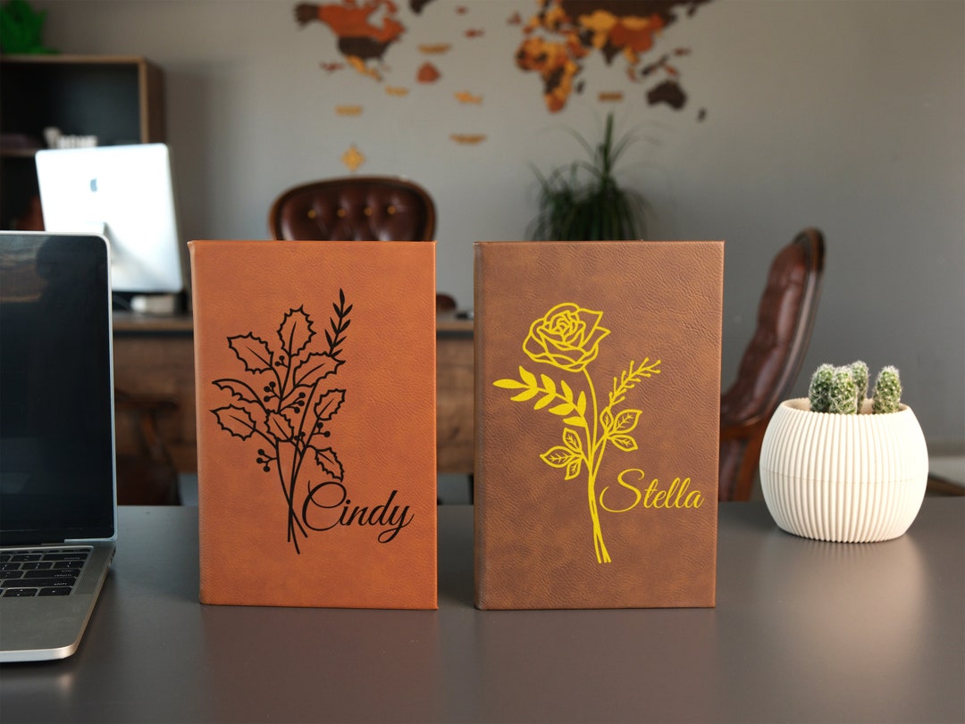 Birth Flower Engraved Journal, Birthday Gift, Notebook Cover, Custom ...