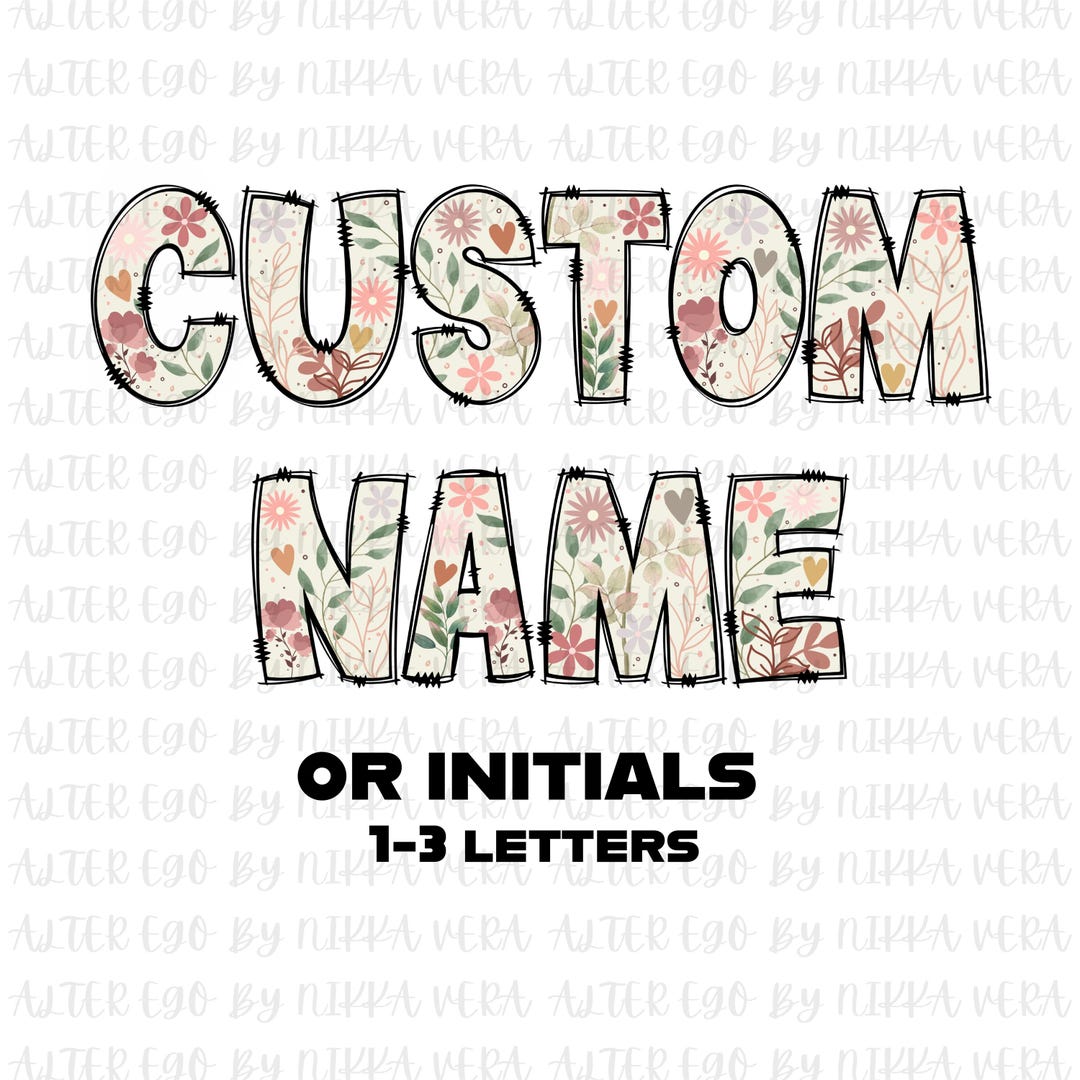 Boho Floral Custom Initials up to 3 Letters, Short Name for Sublimation ...