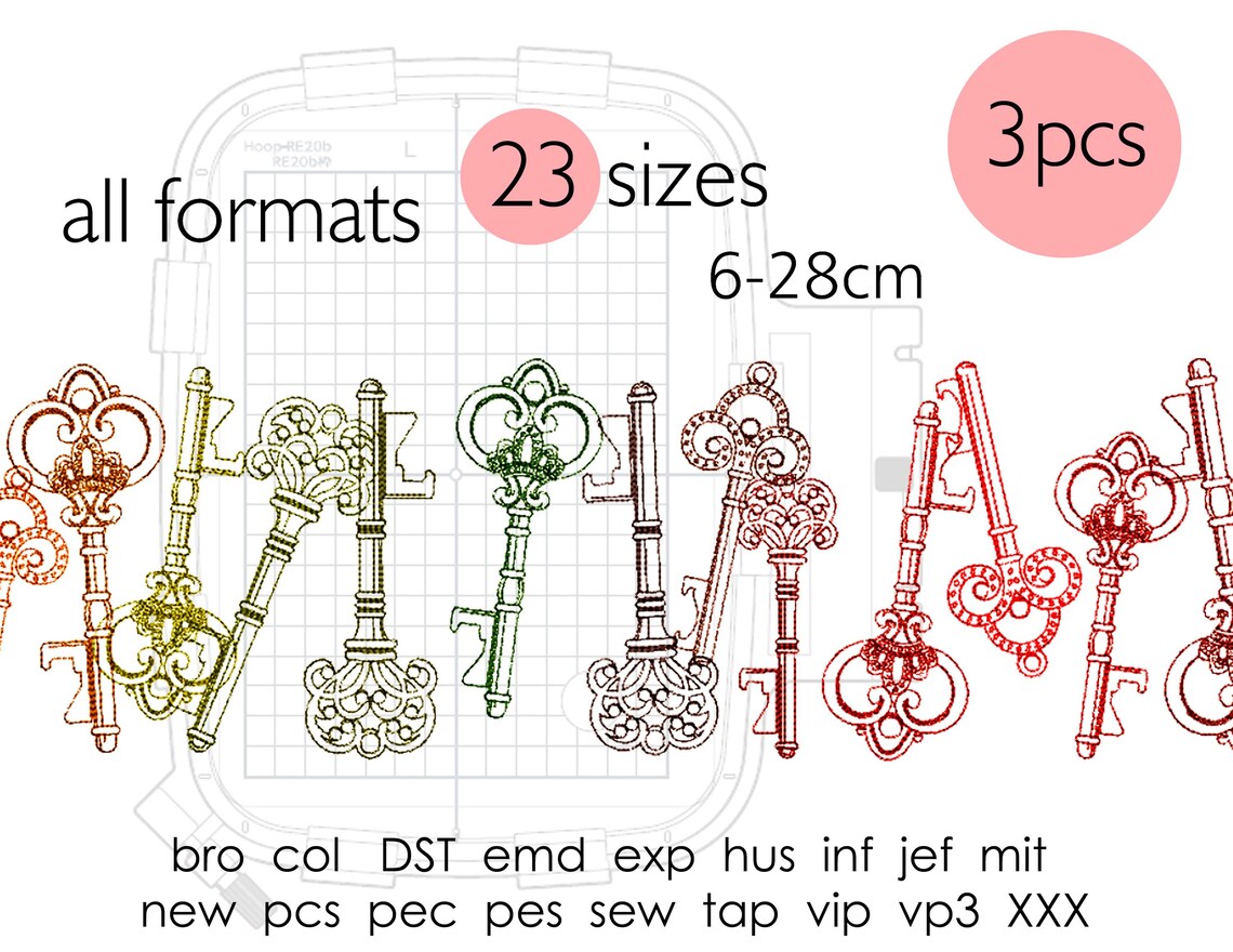 Vintage Key Embroidery Design Rustic Keys Embroidery Pattern Antique ...