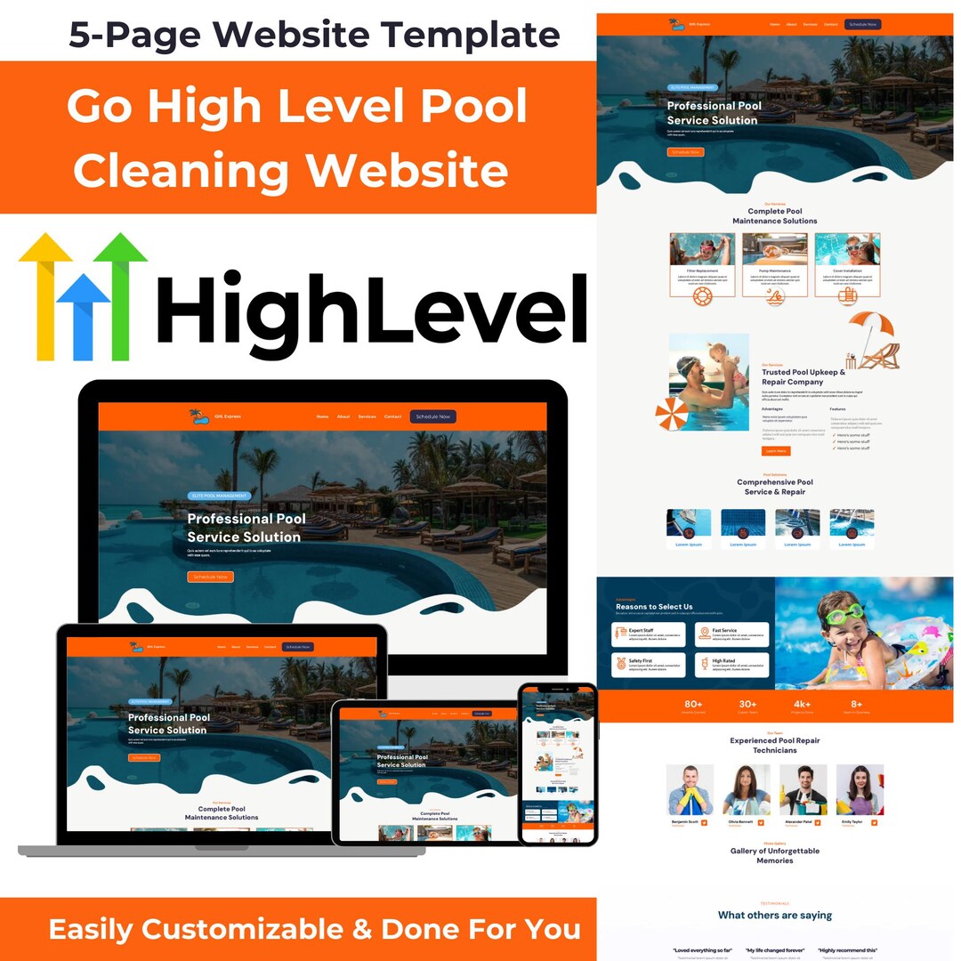 Gohighlevel Pool Cleaning Website Template: Responsive Design - Etsy