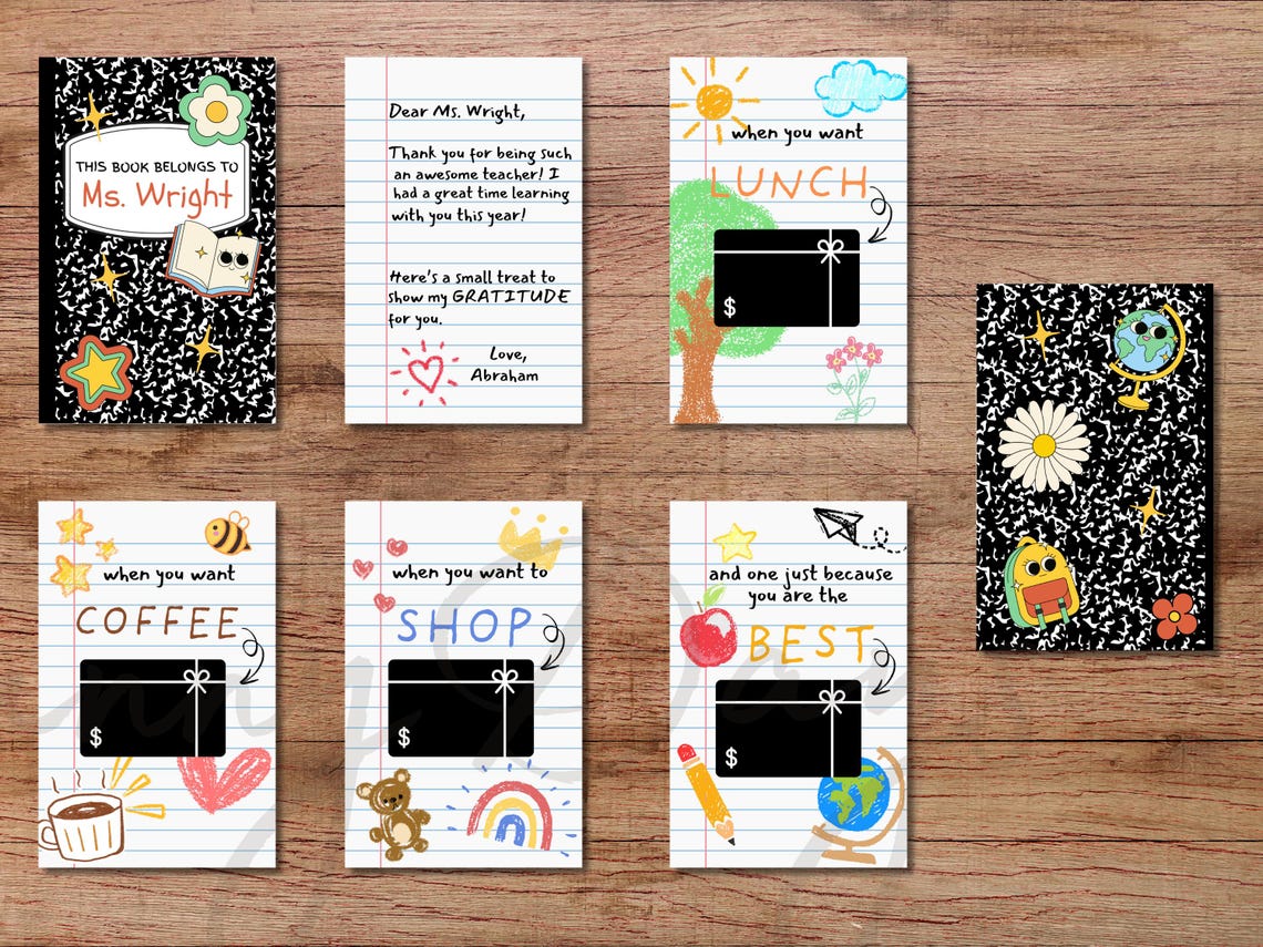 Customizable, Composition Notebook Gift Card Holder, Teacher End of the ...