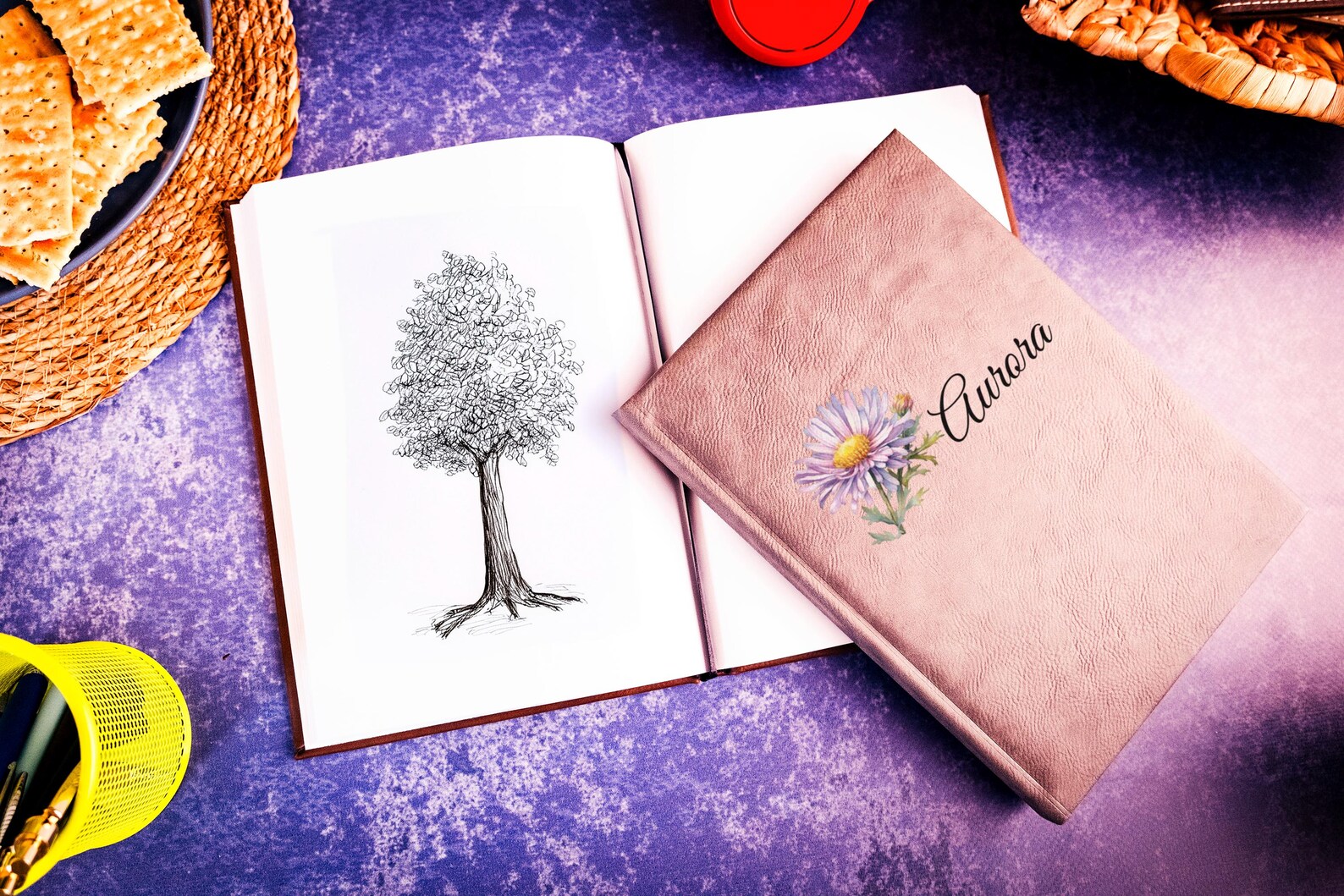 Customized Birth Flower Notepad, Artist Sketchbook, Leather Floral ...