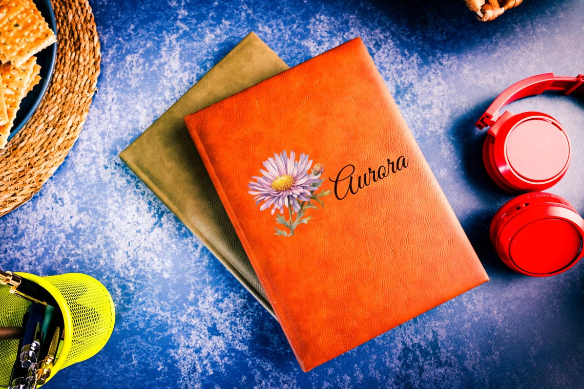 Customized Birth Flower Notepad, Artist Sketchbook, Leather Floral ...