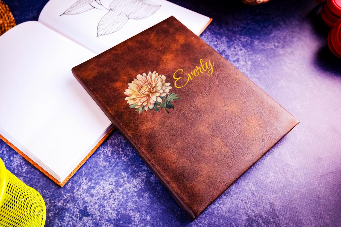 Customized Birth Flower Notepad, Artist Sketchbook, Leather Floral ...
