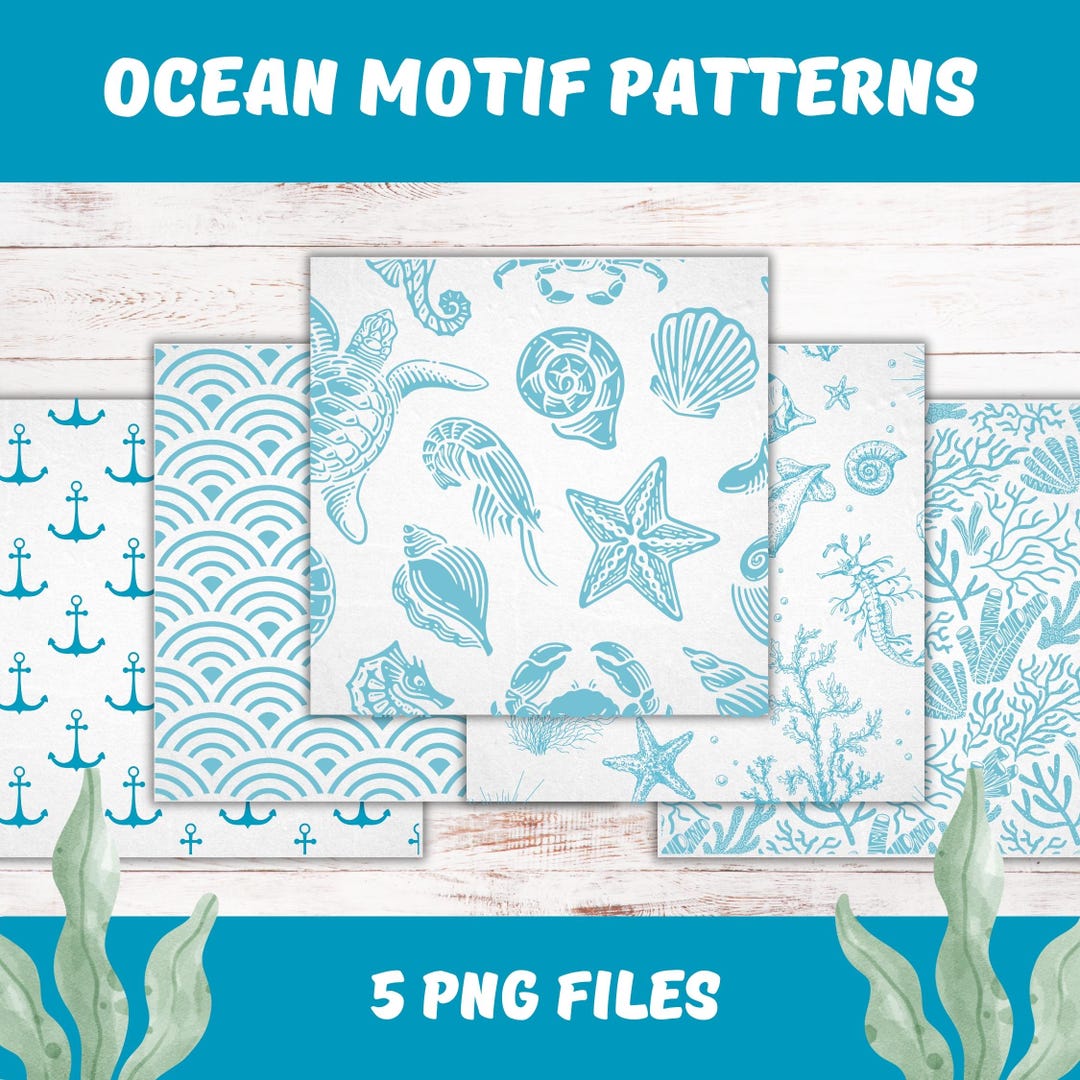 5 PNG Ocean Motif Patterns, Printable on Fabrics, Paper, and More - Etsy