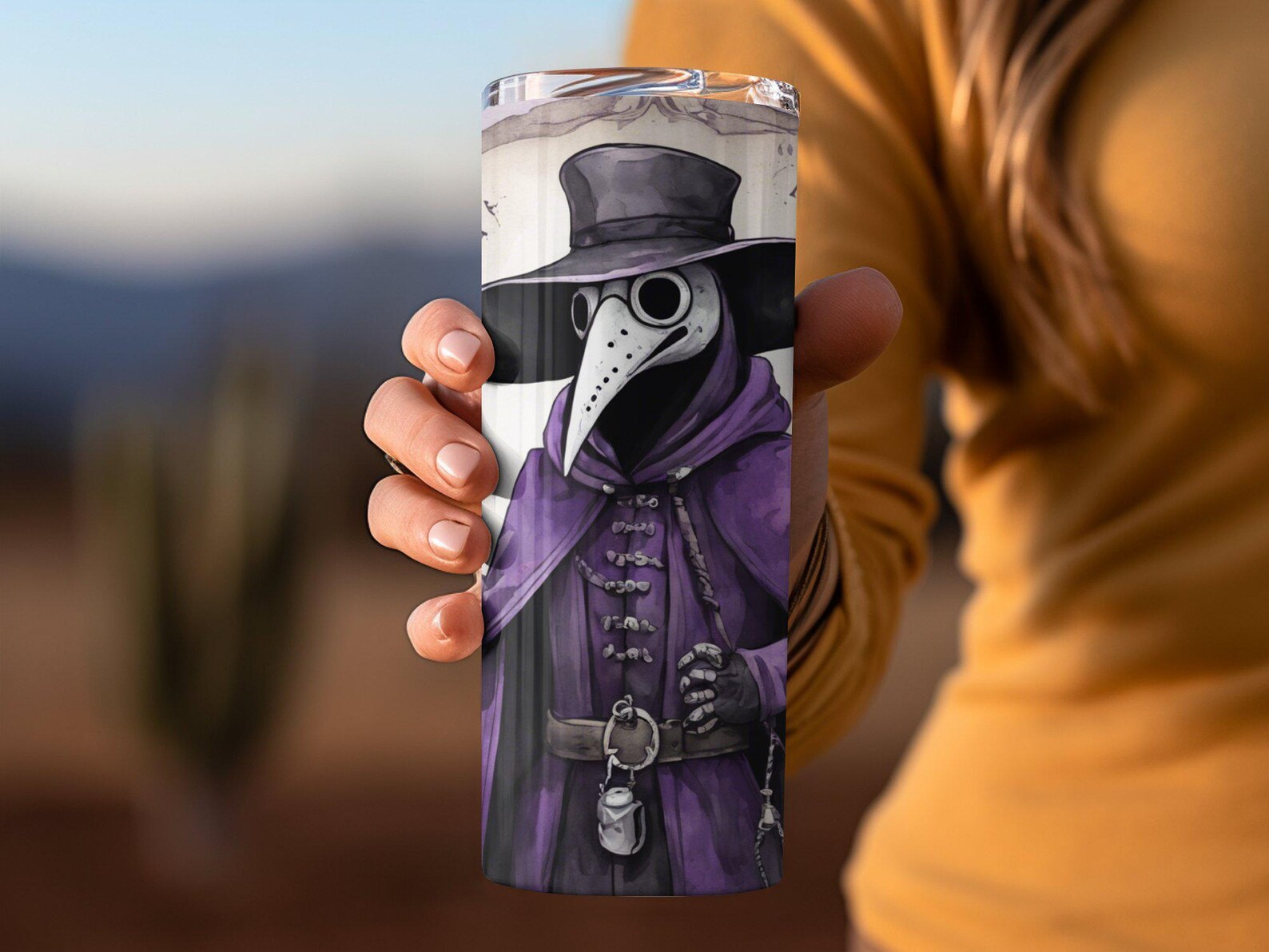 Gothic Plague Doctor Tumbler, Dark Fantasy Art Drinkware, Skulls and ...