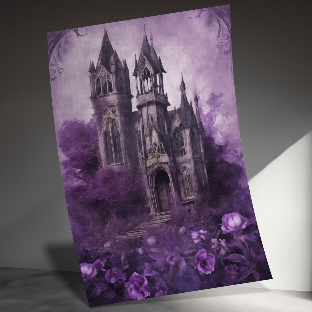 Gothic Castle Art Print, Purple Fantasy Wall Decor, Enchanted Medieval ...