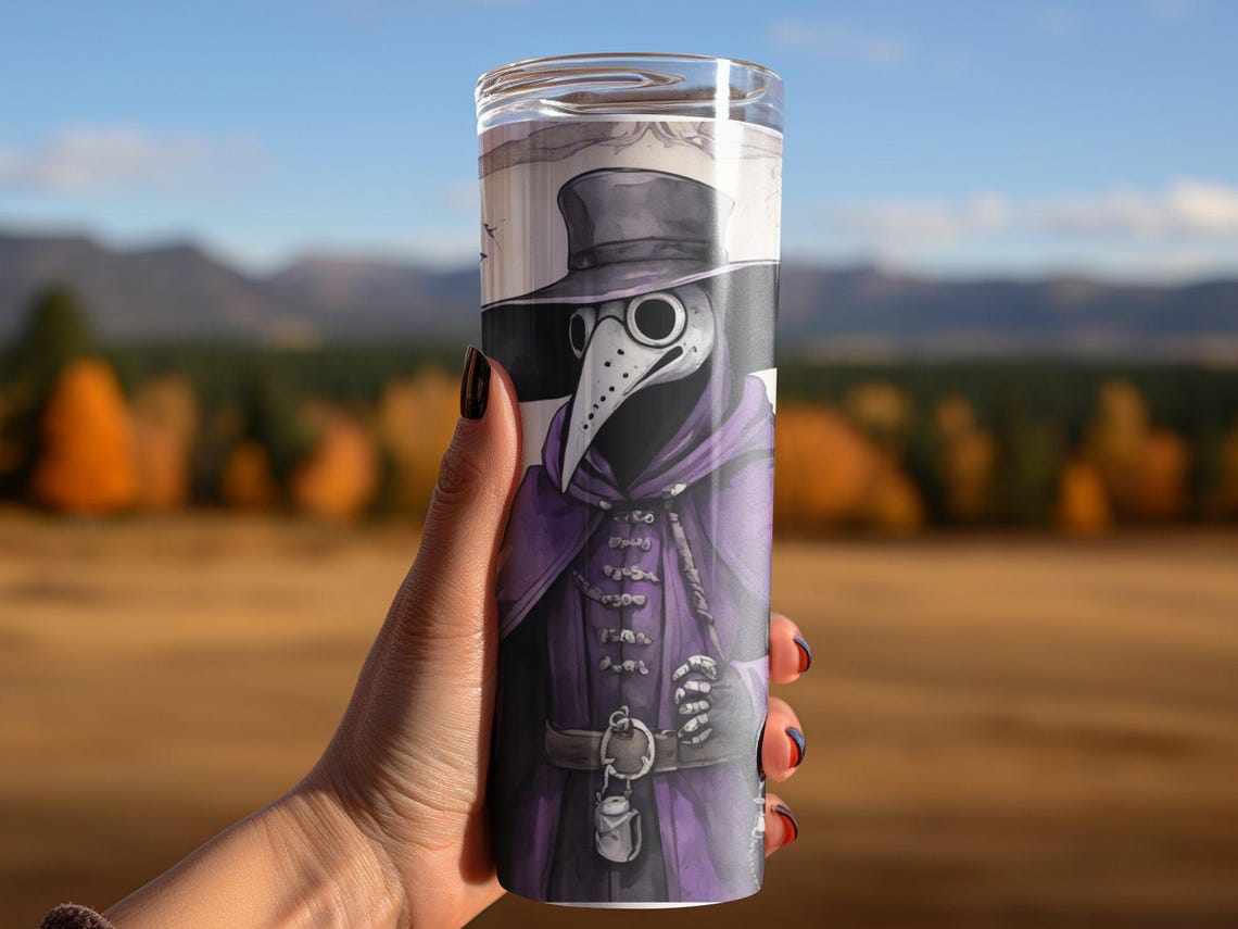 Gothic Plague Doctor Tumbler, Dark Fantasy Art Drinkware, Skulls and ...